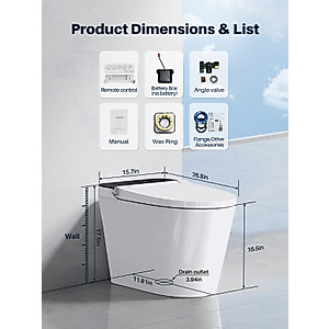 Smart Toilet with Built-in Tank & Bidet Auto Open/Close Foot Sensor Flush Dryer Heated Seat Soft Close Elongated One-Piece Design (ZY695A)