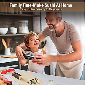 YDGFUHM Deluxe Sushi Making Kit 25-in-1 Bazooka Roller Set, Bamboo Mat,Knife,Sauce Tray,Japanese Sashimi Sushi Bamboo Serving Geta Plate,and More - Perfect for Beginners