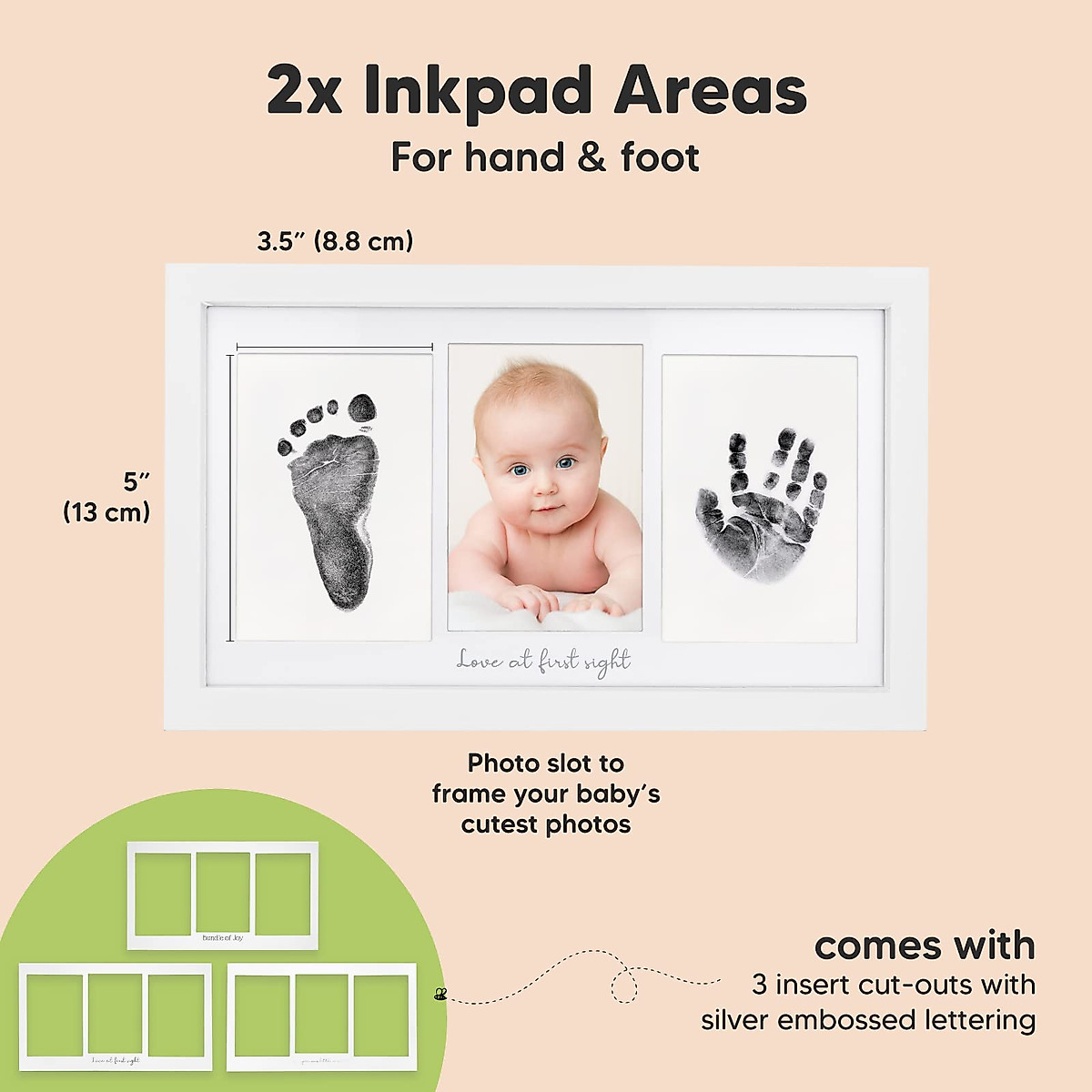 KeaBabies Inkless Baby Hand And Footprint Kit Frame and Baby Hand and Footprint Kit - Personalized Baby Picture Frame for Newborn - Baby Footprint Kit