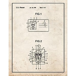 Biometric Security Process for Authenticating Identity and Credit Cards, Visas, Passports and Facial Recognition Patent Print Old Look with Border (8" x 10") M15691