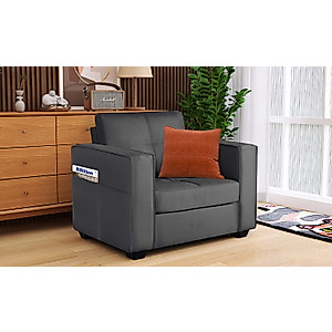 TYBOATLE Accent Chair, 38.58" W Mid-Century Modern Linen Fabric Tufted Living Room Chair, Comfy Upholstered Reading Club Arm Chairs for Living Room, Bedroom, Office (Dark Grey)