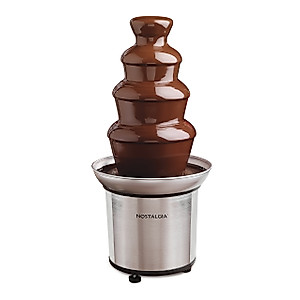 Nostalgia CFF986 32-Ounce Stainless Steel Chocolate Fondue Fountain, 2-Pound Capacity, Easy to Assemble 4 Tiers, Perfect For Nacho Cheese, BBQ Sauce, Ranch, Liqueurs