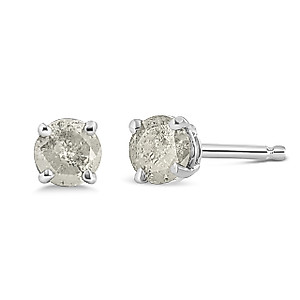 .925 Sterling Silver 3/4 Cttw 4-Prong Round-cut "Salt and Pepper" Diamond Classic Stud Earrings (H-I Color, I3 Clarity)