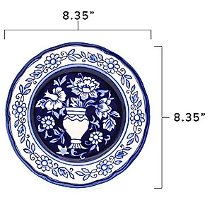 Euro Ceramica Blue Garden 16 Piece Oven Safe Hand Painted Stoneware Dinnerware Set, Service for 4, Bold Vase Design/Floral Pattern, White and blue