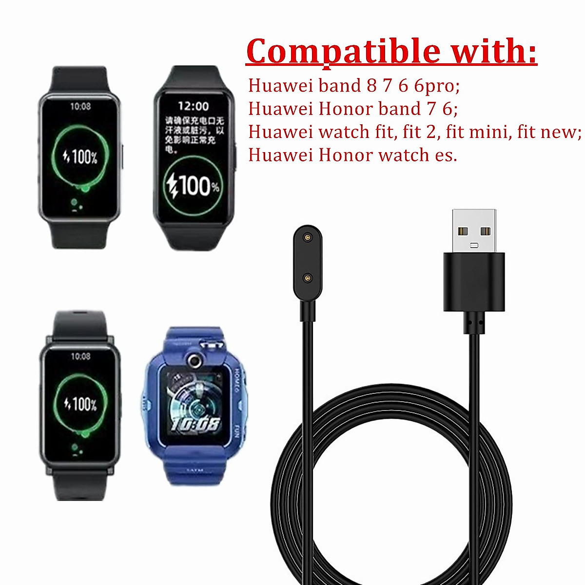 2-Pack Charger Cable for Huawei Band 8 7 6 Pro Fitness Tracker, USB Magnetic Charging Cords Accessories for Huawei Smartwatch Fit, Fit 2, Fit Mini, 3.3ft