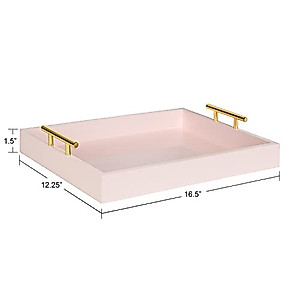 Kate and Laurel Lipton Decorative Tray with Polished Gold Metal Handles, Soft Pink