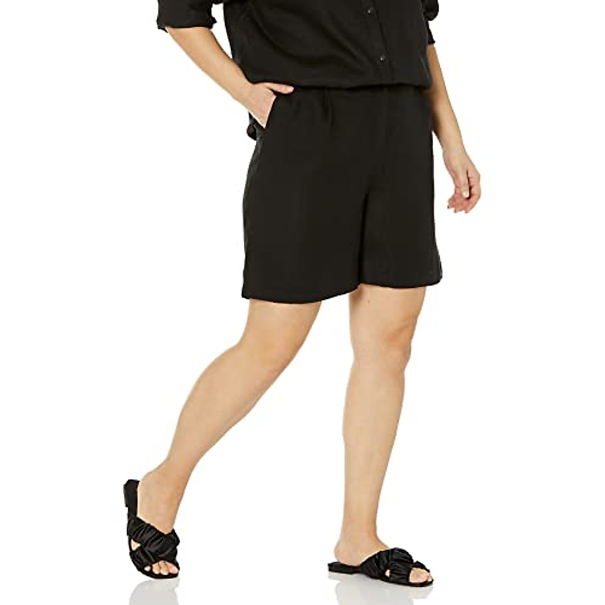 The Drop Women's Millie Pleated Long Walk Short- 7" Inseam, Black, L