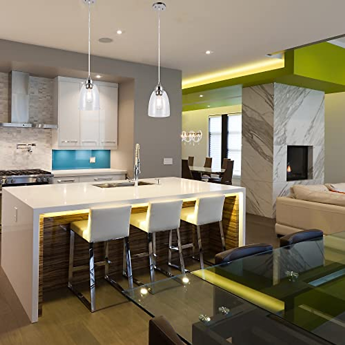 GRUENLICH Pendant Lighting Fixture for Kitchen and Dining Room, Hanging Ceiling Lighting Fixture, E26 Medium Base, Metal Construction with Clear Glass, Bulb not Included, 2-Pack, Nickel Finish