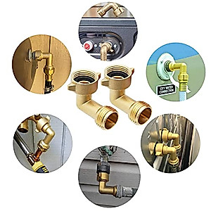 SICILAMIU 2Pcs 90 Degree Garden Hose Elbow, 3/4" Solid Brass Water Hose Connectors and Fittings Heavy Duty Hose Pipe Adapter with Pressure Washers for RV Water Hookups Residential Outdoor Faucets
