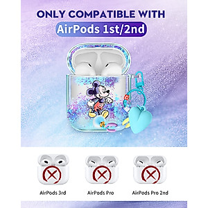 Besoar for AirPods 1/2 Case Bling Glitter Liquid Quicksand Cute Cartoon Kawaii with Keychain for Apple AirPod Cases Sparkly Design Covers for Girls Women Kids Covers for Air Pods 2nd/1st Miqi