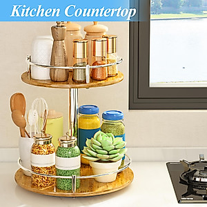 Lazy Susan Organizer - 2 Tier Rotating Spice Rack for Cabinet, Wood Lazy Susan Turntable for Pantry Kitchen Countertop, 12-inch Kitchen Spice Storage