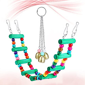 PATKAW 2Pcs Bird Parrot Ladder Toys Wooden Bird Climbing Ladder Bridge Bell Toy Colorful Cage Hanging Swing Chewing Toys for Budgerigar Parakeet Conure Cockatiel Mynah Love Birds