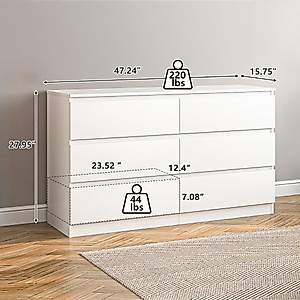 Vibe & Dine Double Dresser 6 Drawer, Modern Chest of Drawers with Wide Storage for Closet, Bedroom, Living Room