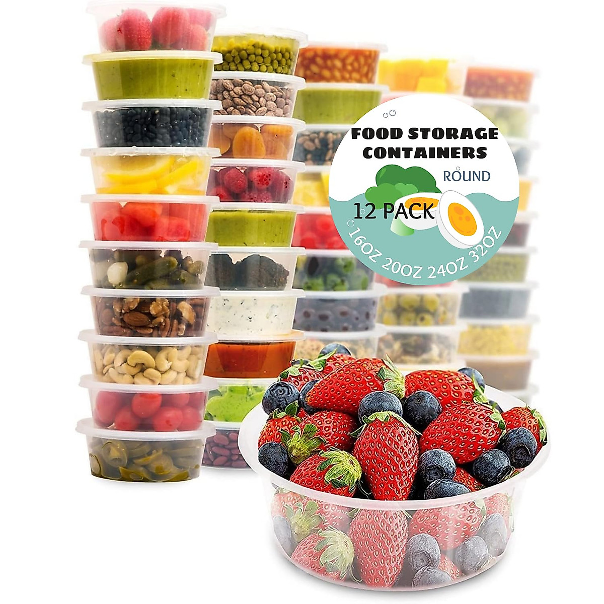 12 Pack 32 oz Food Storage Containers with Lids BPA-Free Leakproof Round Deli Cups Freezer Microwave Safe Meal Prep Containers Airtight Plastic Disposable Takeout Bowls for Kitchen and Restaurant Use