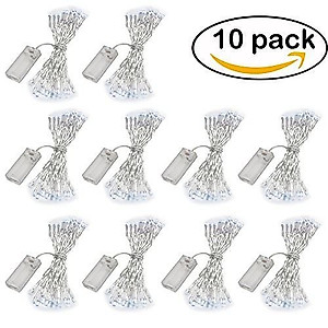 Gift Expressions Cool White 10 Pack of 20 LEDs Mini Bulb Battery Operated, 10ft/3m,Corridor, Patio, Garden, Photo Frame, Bedroom Home Crafts (10 Pack)