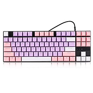 ciciglow Mechanical Gaming Keyboard, 87 Keys 26 RGB Color Backlit Ultra Slim Wired USB Keyboards with Blue Switch, Waterproof Wired USB Keyboards, 26 Kinds of Backlight Mode Switching(Pink