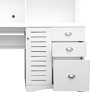 Holaki Computer Desk with Drawers & Bookshelf for Small Space,Wood Executive Desk Teens Student Desk Writing Laptop Home Office Desk with Keyboard Tray,Computer Desk with Hutch Antiqued White Finish
