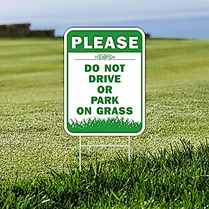 Please Do Not Drive Or Park On Grass Sign, 2Pack Keep Off The Grass Yard Sign with Metal Wire H-Stakes, 16" x12" Stay Off Grass Signs Double Sided UVresistance, Waterproof, Easy to Install