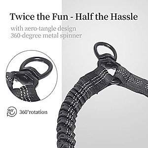 iYoPets Double Dog Leash with Two Extra Traffic Handles, 360 Swivel No Tangle Dual Dog Walking Leash, Comfortable Shock Absorbing Reflective Bungee for Two Dogs (18~120 lbs, Black)