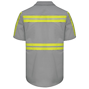 Red Kap Men's Enhanced Visibility IndustrialWork Shirt , Grey with Yellow/Green Visibility Trim, Short Sleeve X-Large