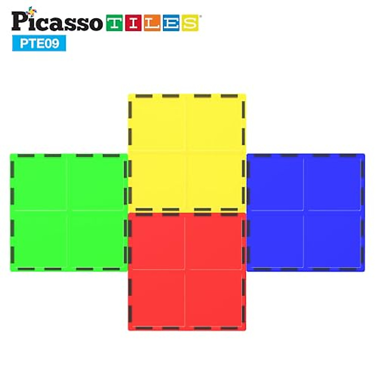 PicassoTiles Magnetic Building Block Large Square Shape Magnet Tiles Construction Toy STEM Learning Kit Educational Playset Playboard Pretend Play Stacking Blocks Child Brain Development PTE09