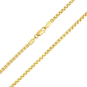 Nuragold 10k Yellow Gold 2.5mm Round Box Chain Venetian Link Pendant Necklace, Mens Womens Jewelry 16" 18" 20" 22" 24" 26" 28" 30"