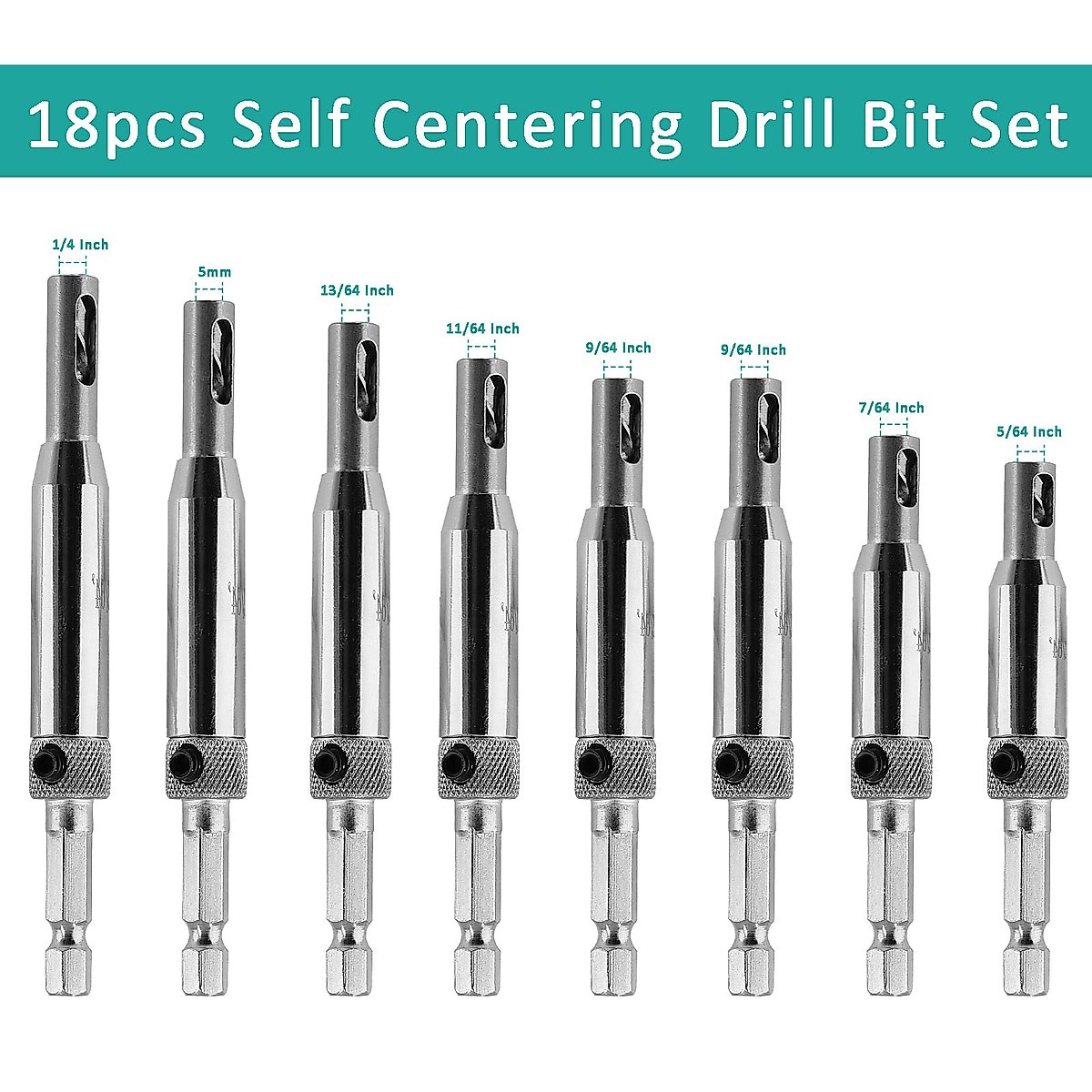 Aracombie 17pcs Self Centering Drill Bit Set for Metal Woodworking, 8 Sizes 1/4 Inch Hex Shank Vix-Bit Self-Centering Bits Hinge Centering Tool with Hex Key & 8 Replacement Drill Bits, 5/64-1/4 Inches