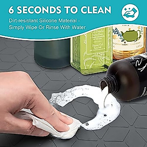 Under Sink Mat for Kitchen Cabinet Waterproof, 34" x 22" Silicone Under Sink Liner Protector Multipurpose, Under Sink Drip Tray Fits 36'' Cabinet, Thick Edge Cabinet Mat with Drain Hole- Dark Grey