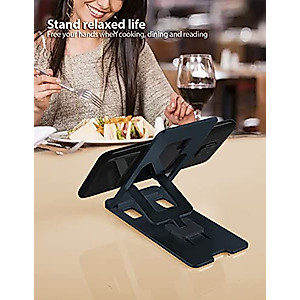 Cell Phone Stand, Portable Aluminum Phone Holder, Adjustable Phone Dock Cradle, Compatible with iPhone 13/12/11 Pro Max, Samsung Galaxy, Small Tablets(Black)