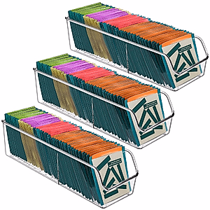 CYEAH 3 Pcs Tea Bag Organizer, 11 x 3.5 x 3 in Clear Tea Bag Holder Oragnizer, PET Tea Bag Storage Organizers, Drink Mix Packet Organizer for Sugar Packet Coffee Condiment Spices Countertop Cabinet