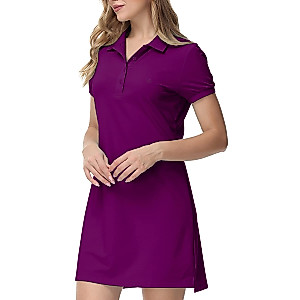 JINSHI Women's Short Sleeve Dress Golf Running Workout Athletic Dresses Comfortable & Soft Purple Small
