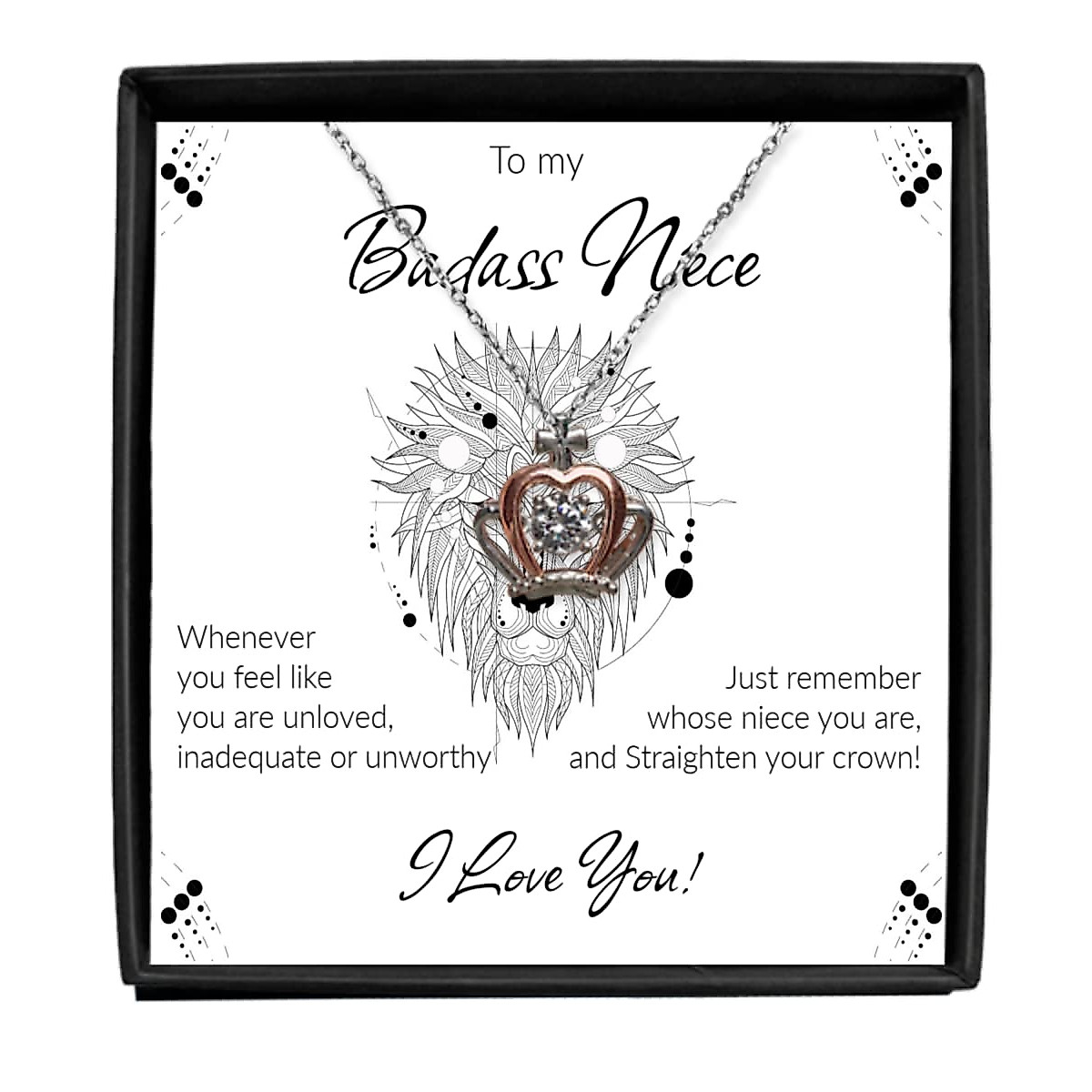 Badass Niece .925 Sterling Silver Pendant Necklace with Card, to my favorite Special Niece, Best Favorite Niece Jewelry Gift Ideas from Uncle or Aunt, Graduation Birthday Mother's Day Neice Straighten your Crown