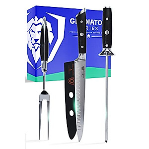Dalstrong Carving Knife & Meat Fork Set - Gladiator Series Elite - 8" Honing Rod - Forged HC German Steel - 9 inch Carving Knife & Sheath - Hollow Ground Carving Set - Matching Fork - NSF Certified
