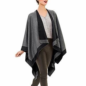 MELIFLUOS DESIGNED IN SPAIN Women's Shawl Wrap Poncho Ruana Cape Cardigan Sweater Open Front for Fall Winter (PC02-11)
