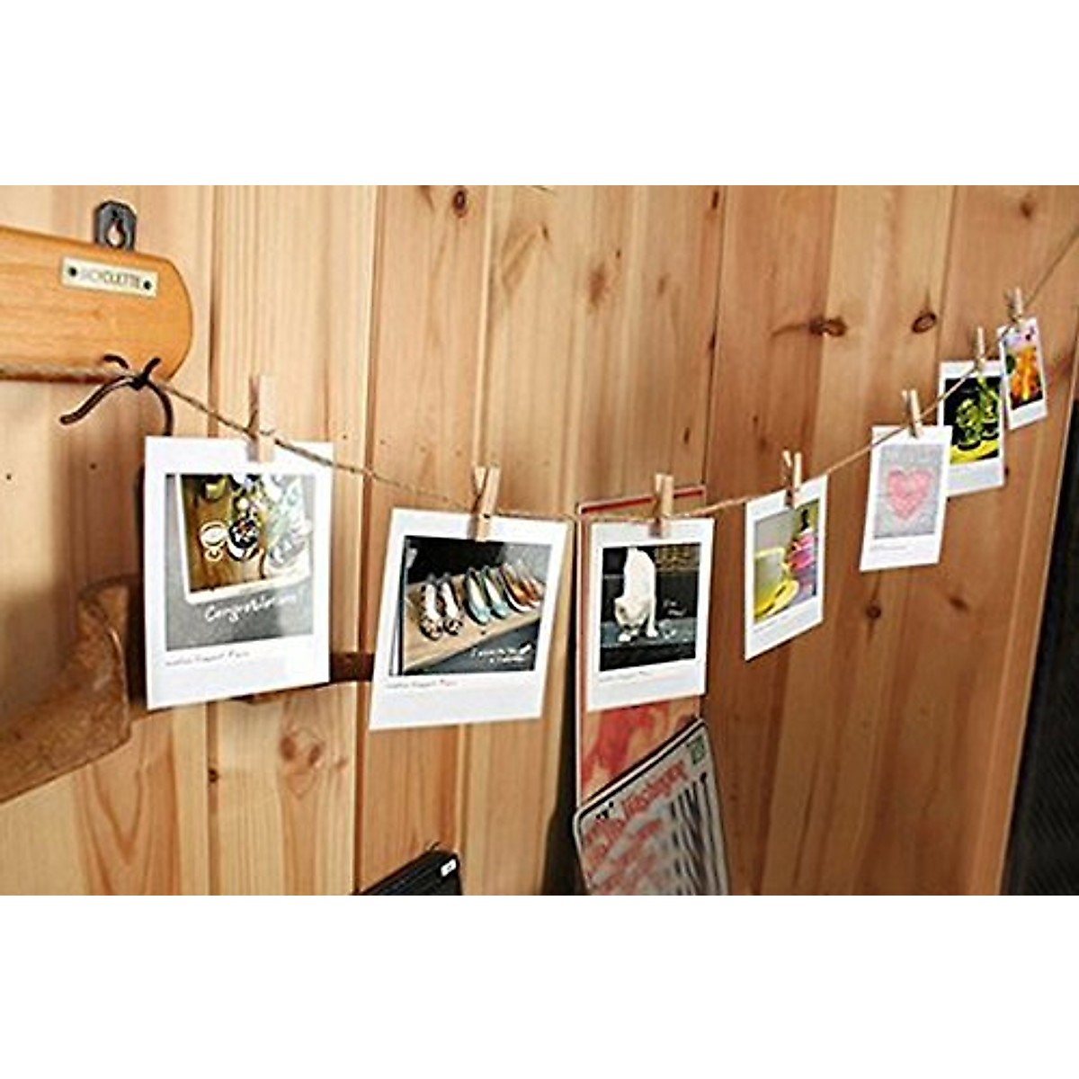 328 Feet Natural Jute Twine with 100 Pcs Mini Natural Wooden Clothespins Photo Pegs Craft Pictures Clips