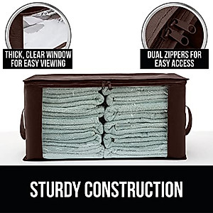 Gorilla Grip Wire Shelf Liners Set of 3 and Clothes Storage Bag Organizer Set of 2, Shelf Liner Size 14x24 in Brown, Waterproof Hard Plastic, Storage Bag Size 90L in Brown, Clear Window, 2 Item Bundle