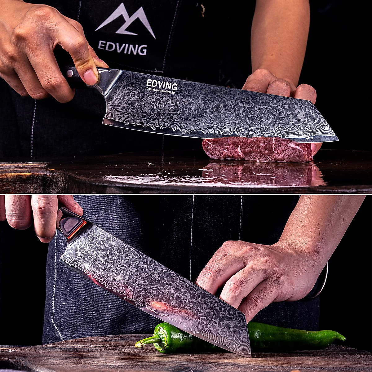 EDVING Chef Knife 8 Inch Damascus Japan VG-10 Super Stainless Steel Professional High Carbon Super Sharp Kitchen Cooking Knife, Ergonomic Color Wooden Handle Luxury Gift Box (8" Chef's Knife, Wood)