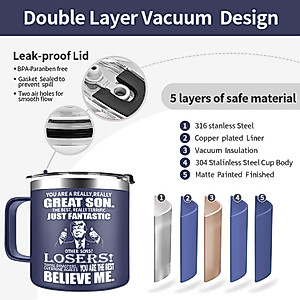 TIKMODERN Funny Son Mug Gifts for Son on Fathers Day from Mom Dad - 14oz Great Son Stainless Steel Coffee Mug - Christmas Birthday Present for Adult Son