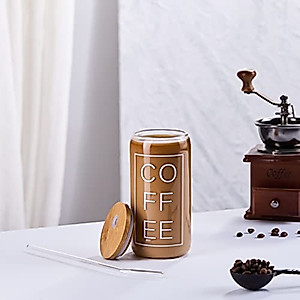 KAUND Ice Coffee Cup with Bamboo Lids and Glass Straw,16oz Sublimation Boho Printed Beer Can Glasses,Ideal for Cocktails,Whiskey,Beer,Soda and Gifts(C04-smiley faces)