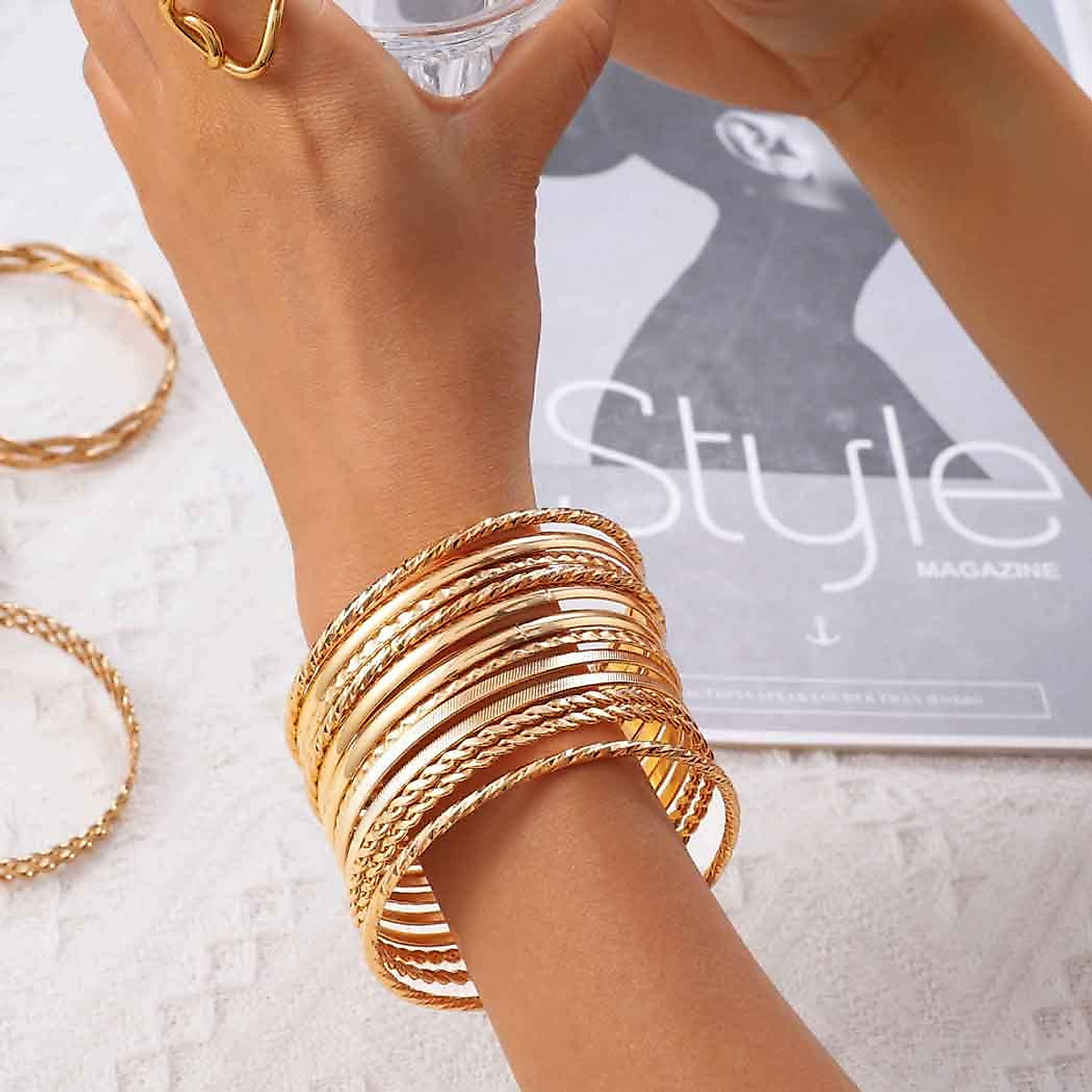 Sakytal Gold Stackable Bangle BraceletsIndian Multi Bangles Bracelet layered Bracelet Set for Women