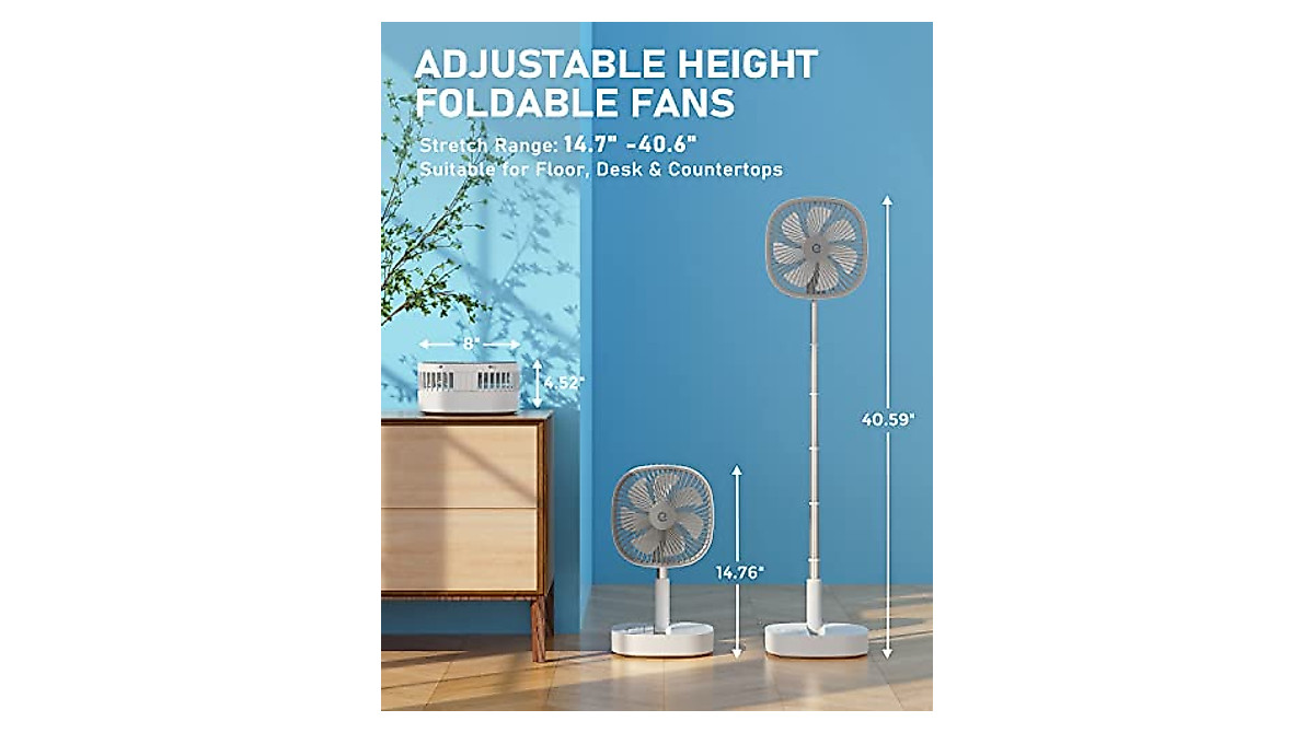 Esemoil Portable Foldable Fan - Rechargeable, Silent, Remote