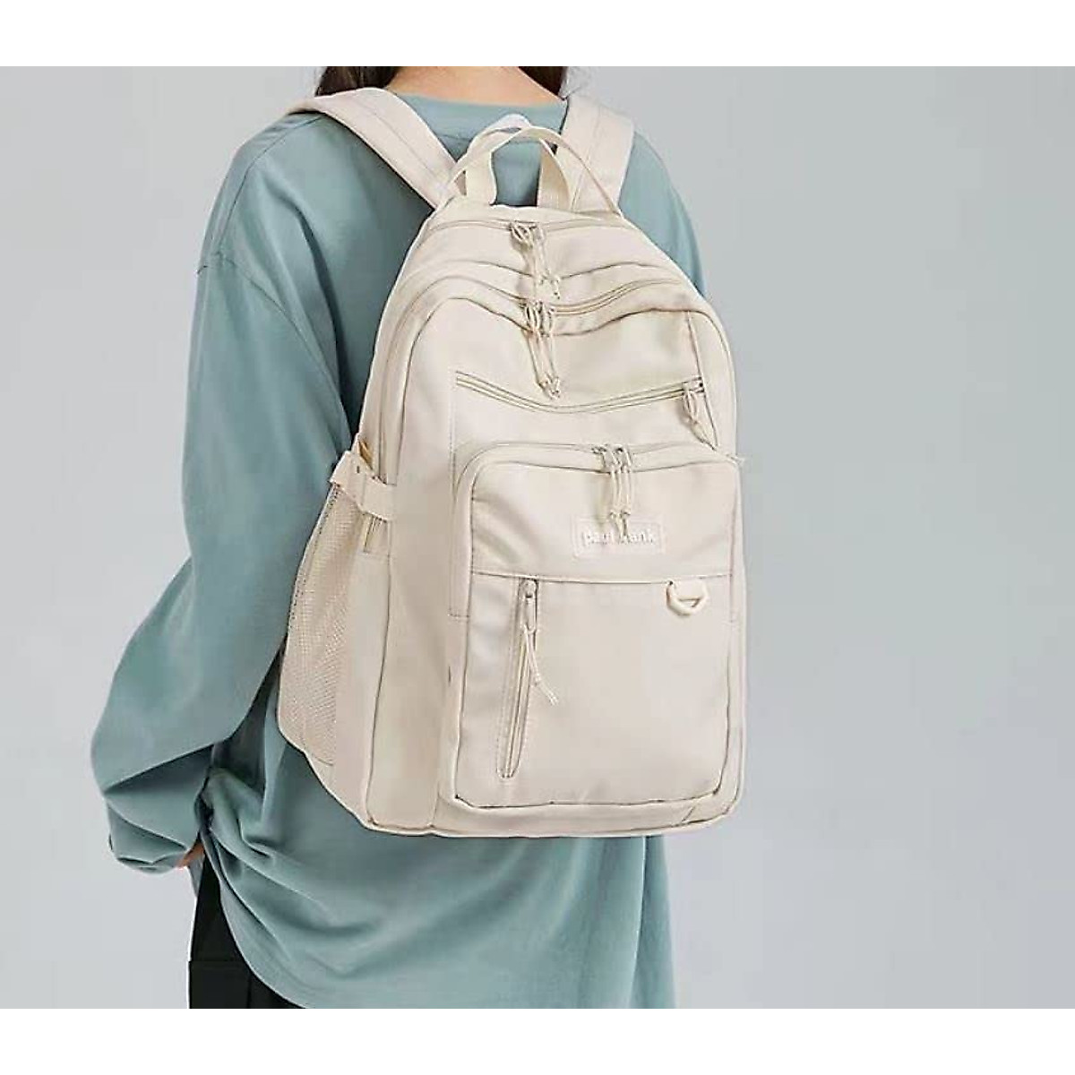 Large Capacity Travel Aesthetic Laptop bag for Men Women college student Backpack computer casual day pack (Cream)