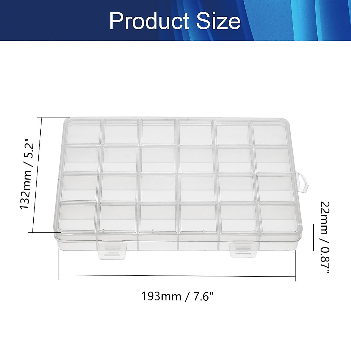 Juvielich Clear Plastic Organizer Box,Component Storage Box,24 Grids Fixed Storage Container Jewelry Box for Beads Art DIY Crafts Jewelry Fishing Tackles 7.60"x5.20"x0.87"(LxWxH) Clear White 1PCS
