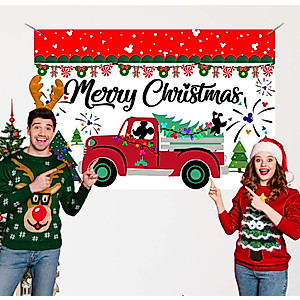 Merry Christmas Backdrop Merry Little Christmas Tree and Red Truck for Peppermint Christmas Decorations Christmas backdrops for Photography Xmas Holiday