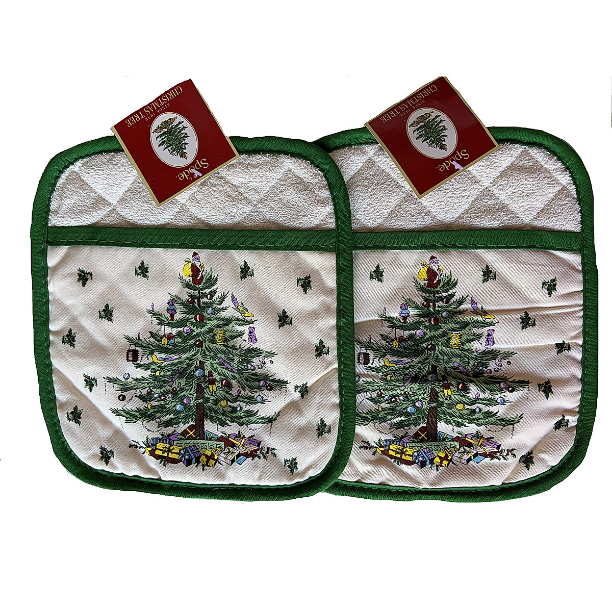 2 Pc Spode Christmas Tree Pot Holders Oven Mitt Square Bundle