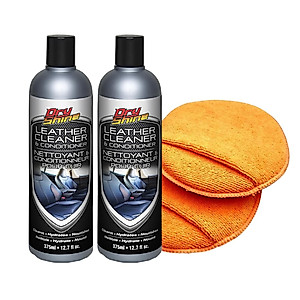 Dry Shine Leather Cleaner and Conditioner 2 Pack Plus 2 Microfiber Cleaning Pads/Premium Car Leather Seat Cleaner and Conditioner/Car Interior Cleaning Kit/Leather Couch Cleaner/Sofa Cleaner