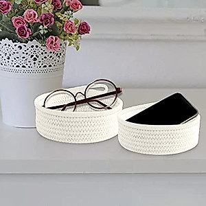 Bothyi 2 Pieces Round Small Woven Baskets Set Storage Gifts Mini Tray Montessori Rope Basket for Bedroom Drawer Nursery, White