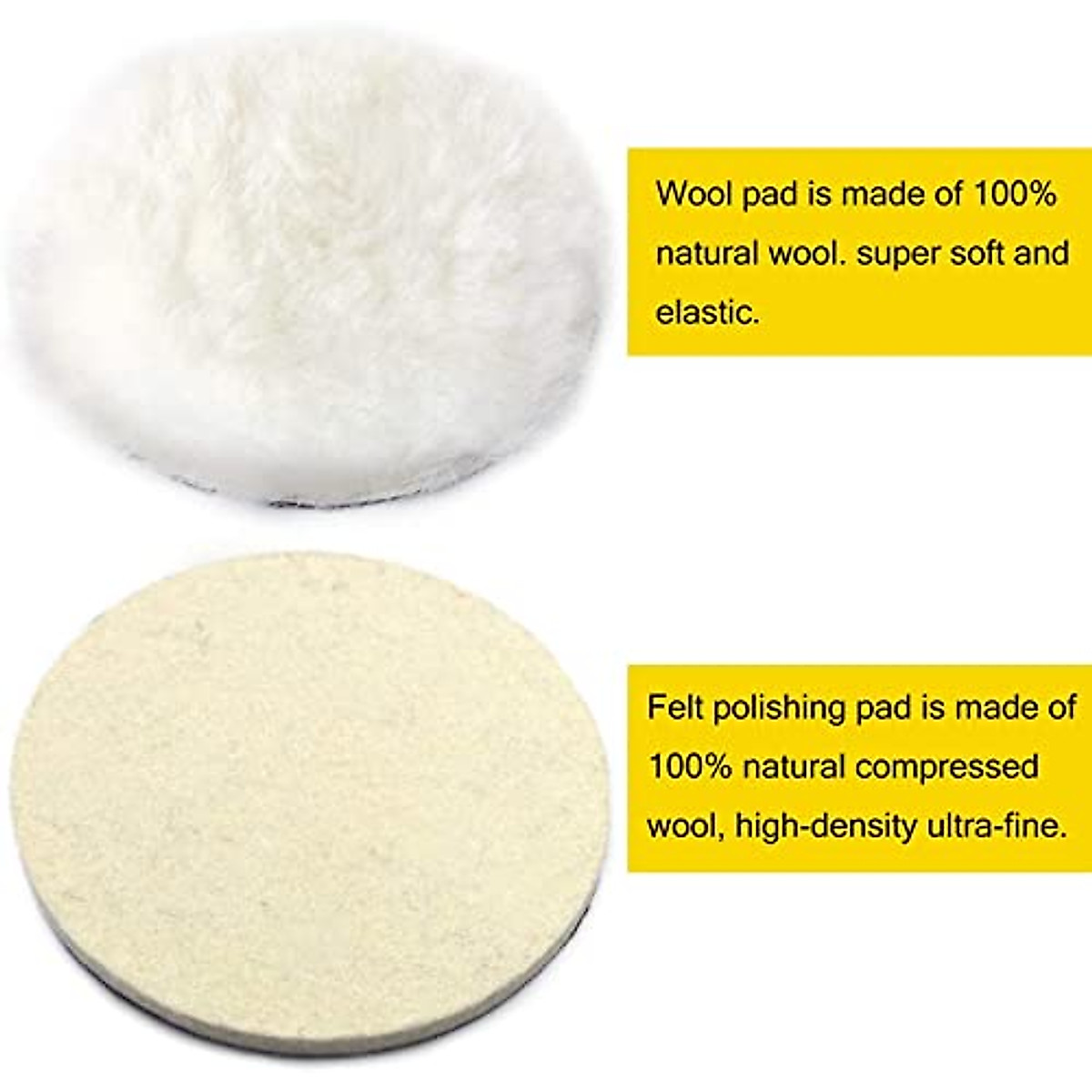 5 Inch Buffing Wool Pads 8PCS Kits, Felt Polishing Pad Buffing Wheel for Drill Woolen Wax Pad and Hook & Loop Backing Plate with 8mm M14 Drill Adapter for Car & Boat Polishing, Waxing, Sealing, Glaze