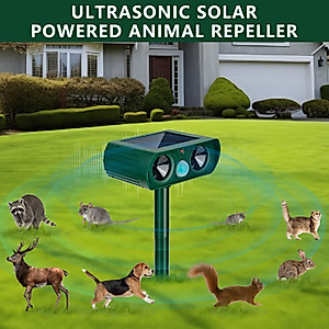 2 Pack 2024 Solar Ultrasonic in Repellent Defender Rat, Squirrel, Deer, Raccoon, Skunk, Rabbit, Mole, Dog, Cat, Waterproof with Motion Detector