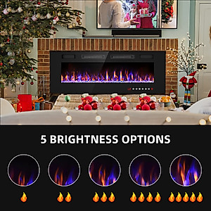 50 inch Electric Fireplace Inserts and Wall Mounted with Remote Control & Touch Screen 1500W Fireplace Heater with Timer